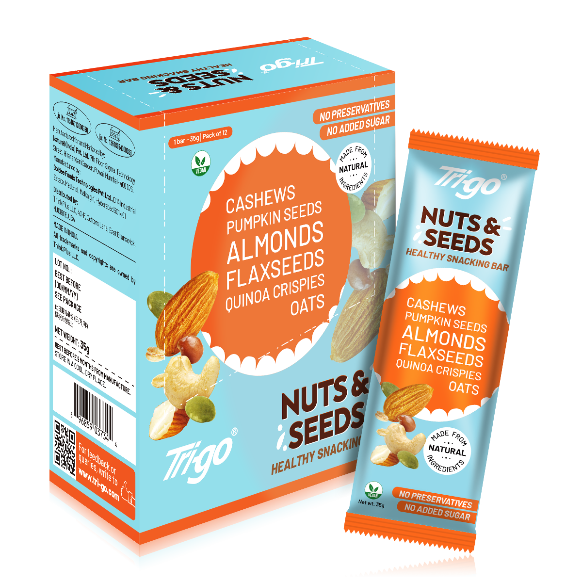 Vegan Nuts & Seeds Healthy Snacking Bar 12pcs x 35g – Tri-go